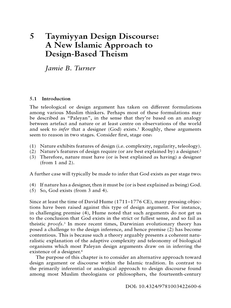 Taymiyyan Design - A New Islamic Approach to Design Based Theism | PDF ...