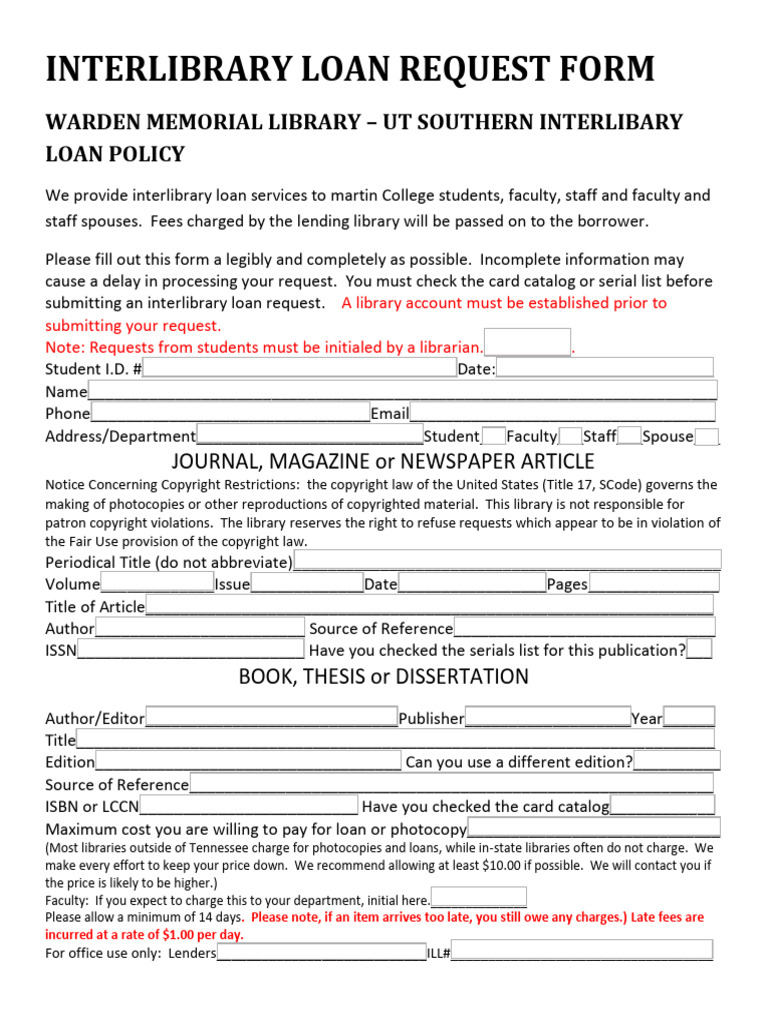 Interlibrary Loan Request Form | PDF | Libraries | Loans