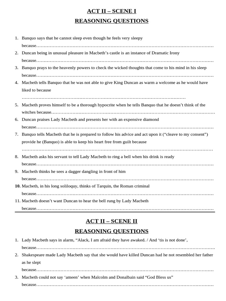 Macbeth Reasoning Question | PDF | Macbeth | Shakespearean Tragedies