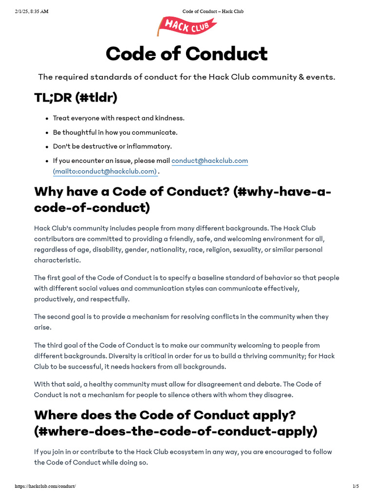 Hack Club Code of Conduct Guidelines | PDF | Harassment | Social Psychology
