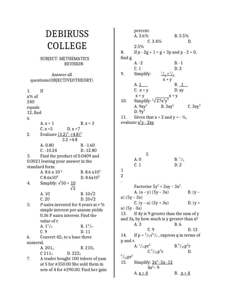 year 12 REVISION MATHEMATICS (1) | PDF | Probability | Mathematics