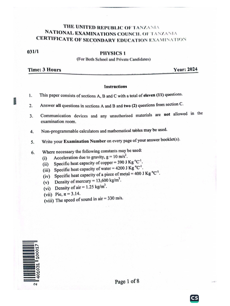 PHYSICS F4 2024 | PDF