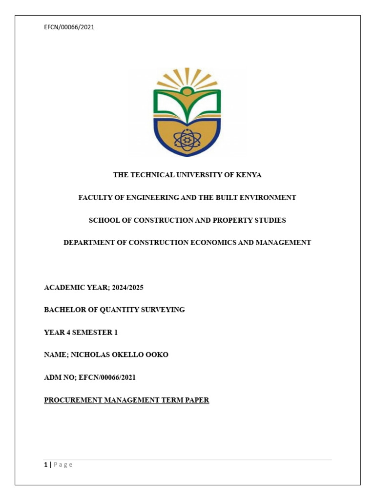 NICHOLAS OOKO OKELLO Procurement Management | PDF | Procurement | Joint ...