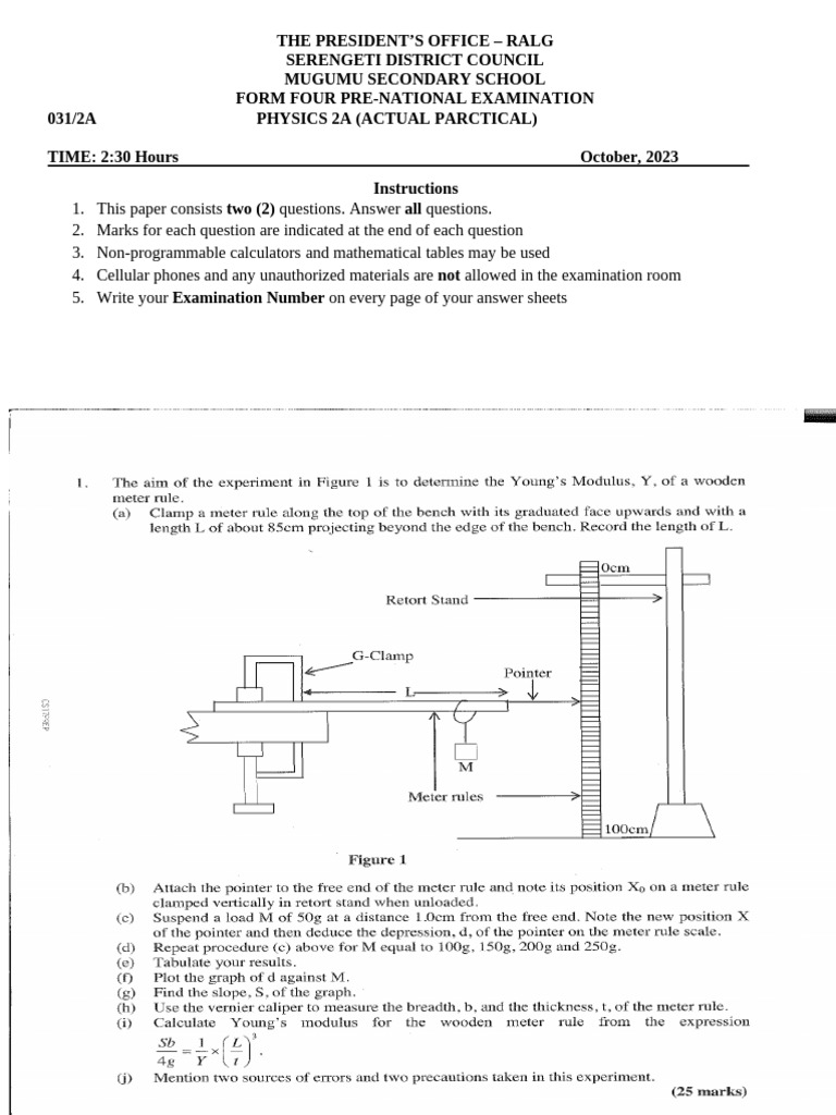 Physics 2a - Pre-Necta 2023 | PDF