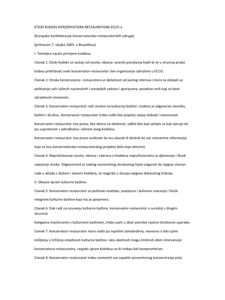 Eticki Kodeks Konzervatora | PDF