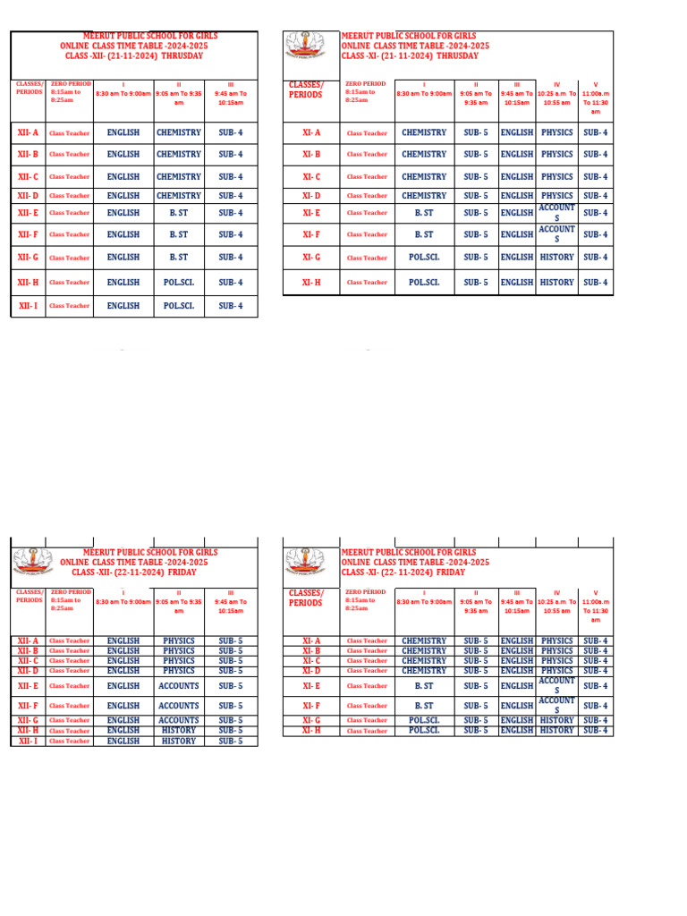 Girls School Online Schedule | PDF | Physical Sciences | Natural Sciences