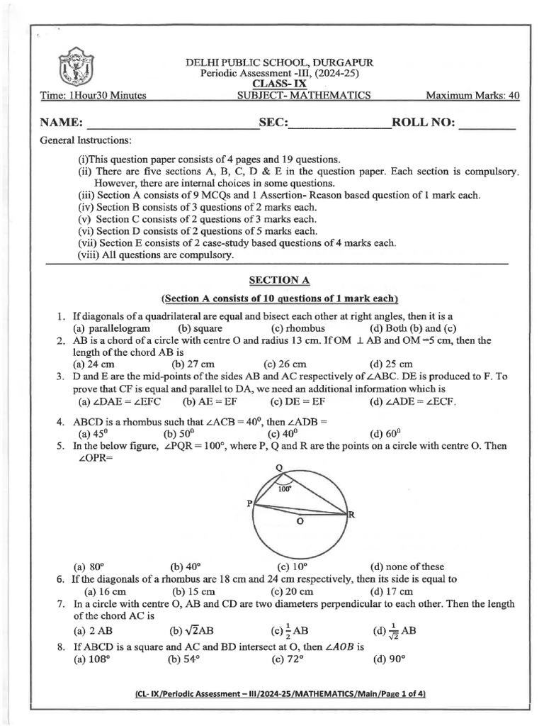 Class 9 Pa 3 Maths 2024 25 Pdf