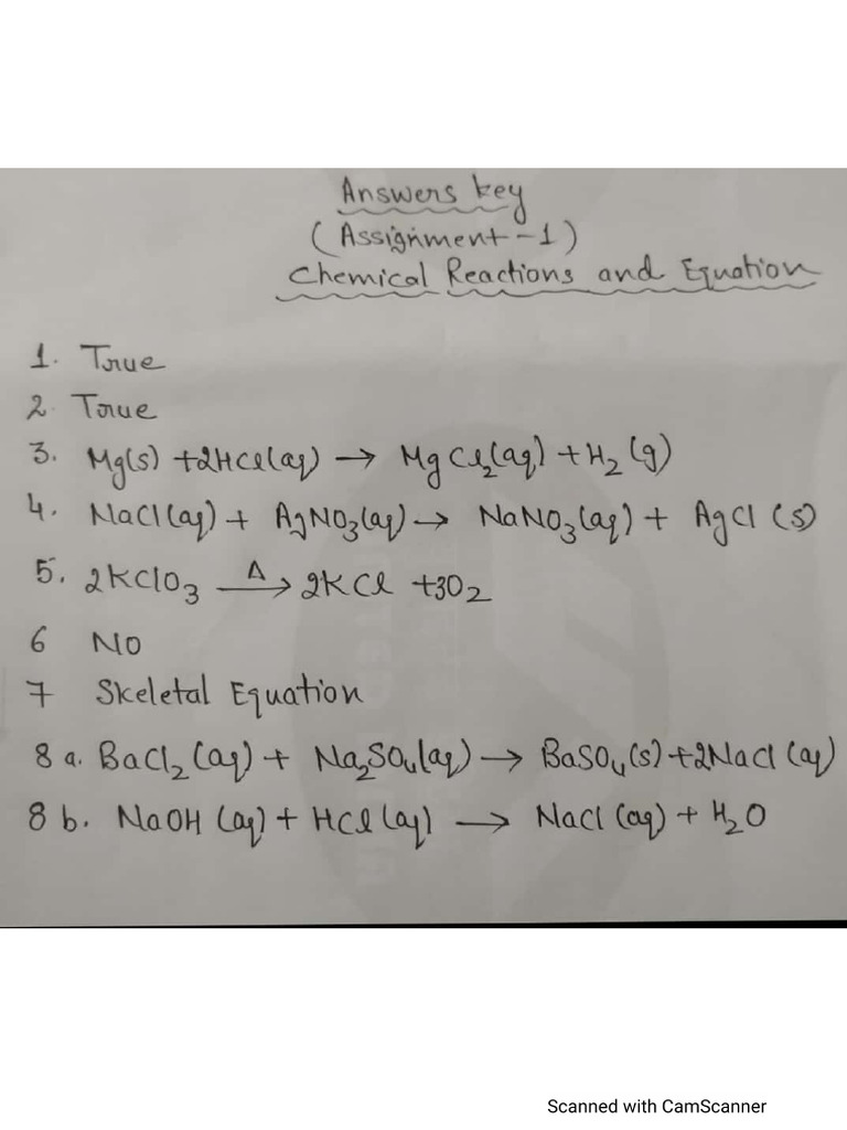 10 CH - 1 (Ass1-Ans) Chemical Reactions and Equations | PDF