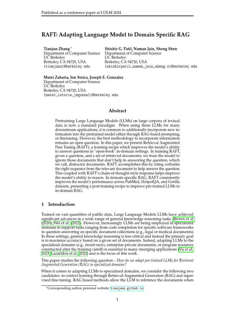 999 RAFT Adapting Language Mod | PDF | Learning | Cognitive Science