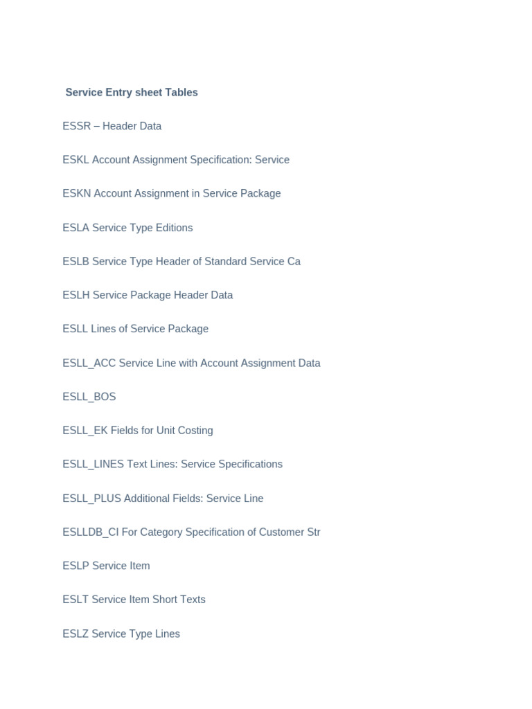 Service Entry Sheet Tables | PDF