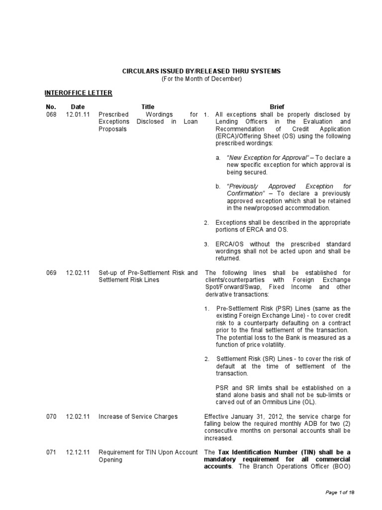 Announcement From Systems - Circulars Issued by - Released Thru Systems ...