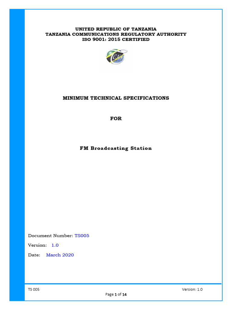 Minimum Technical Specifications For FM Broadcasting Station - 1660566345 | PDF | Transmitter ...