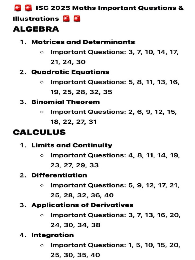 Isc 2025 Maths Imp Questions | PDF