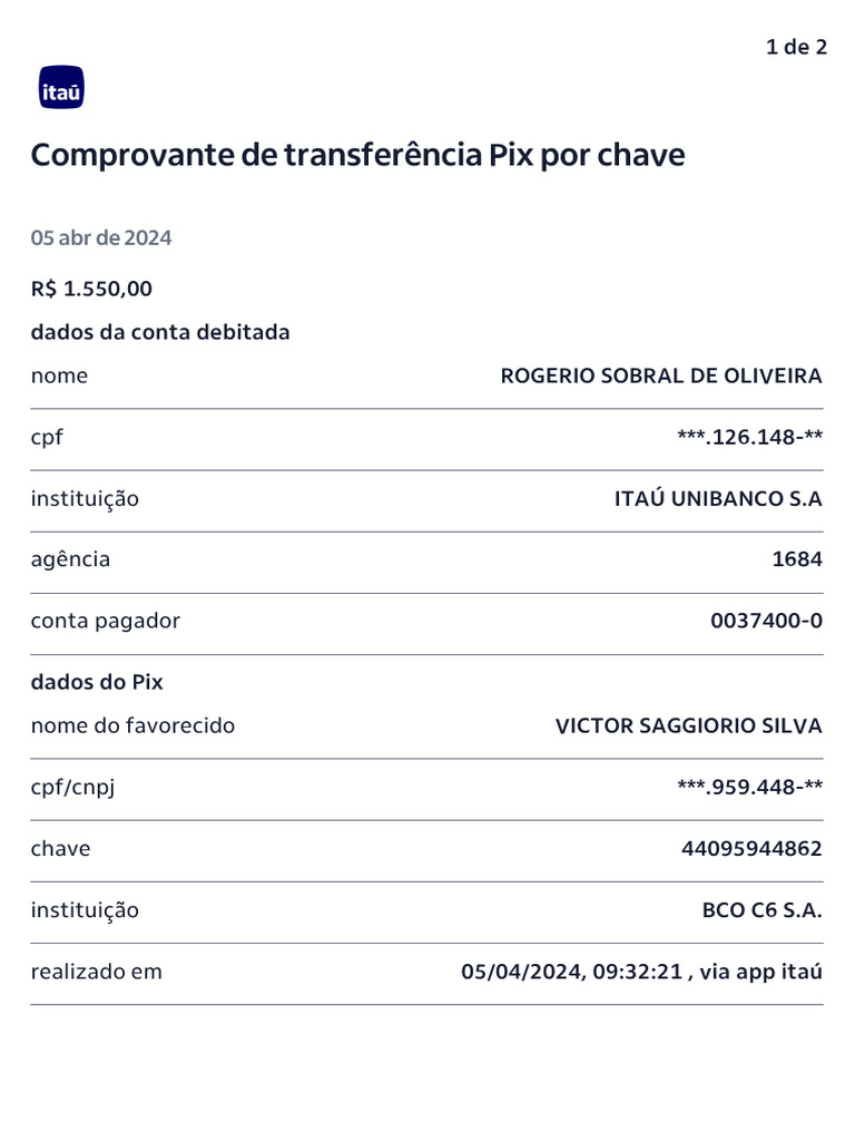 Comprovante de Transferência Pix Por Chave | PDF