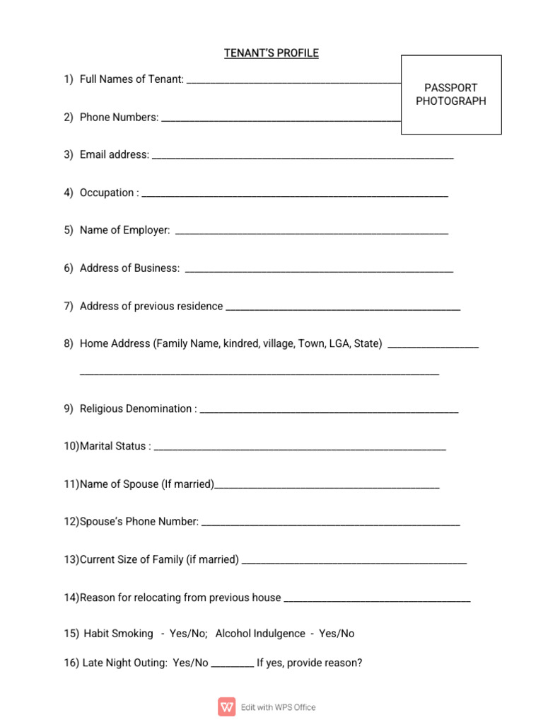 Tenant Profile Template 2021 | PDF