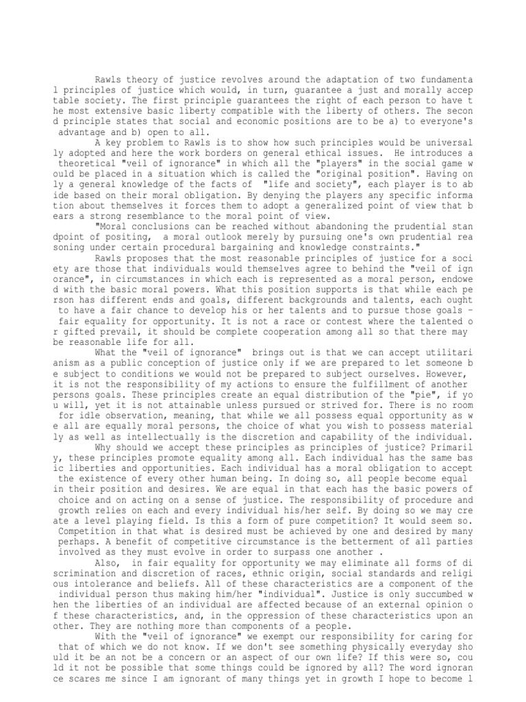 Rawls Veil of Ignorance | PDF | John Rawls | Stereotypes