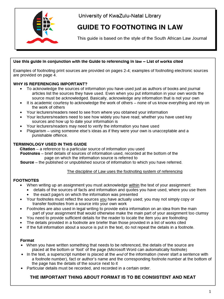 Guide To Footnoting in Law SALJ | PDF | Note (Typography) | Citation