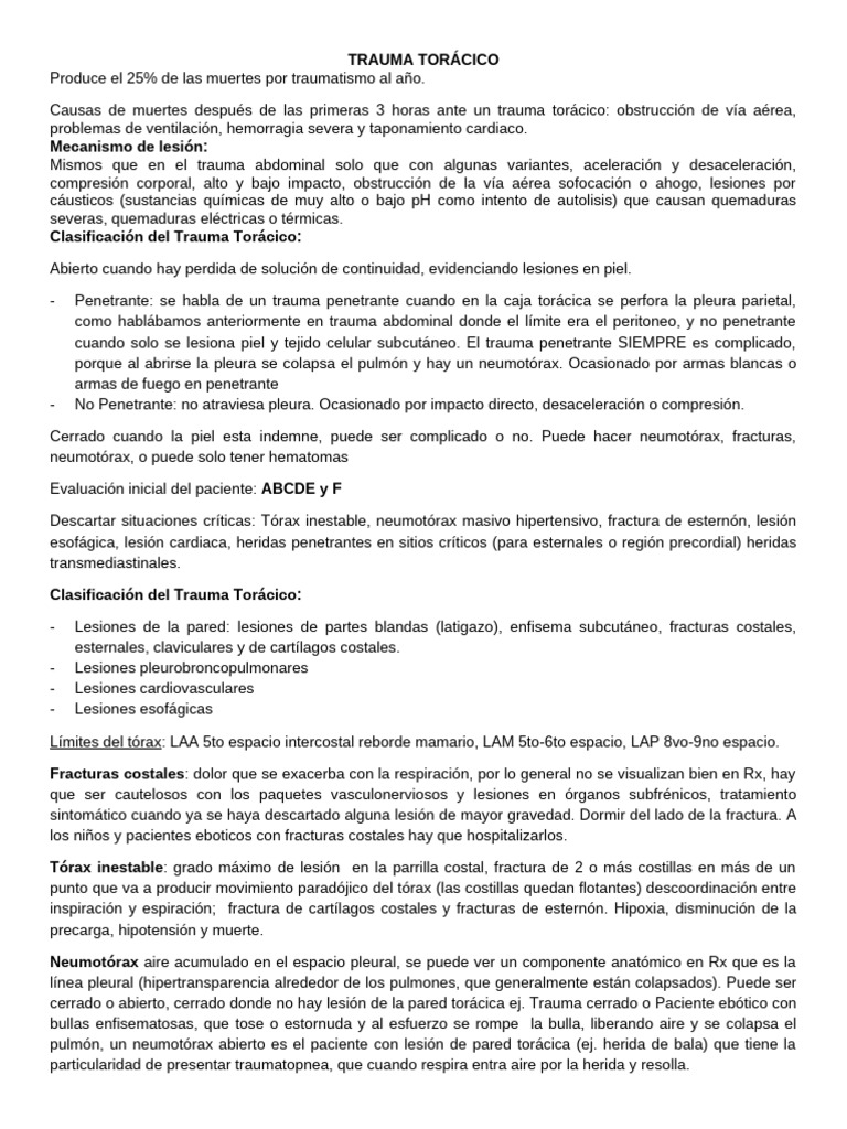 Guía Completa sobre Trauma Torácico | PDF | Tórax | Pulmón