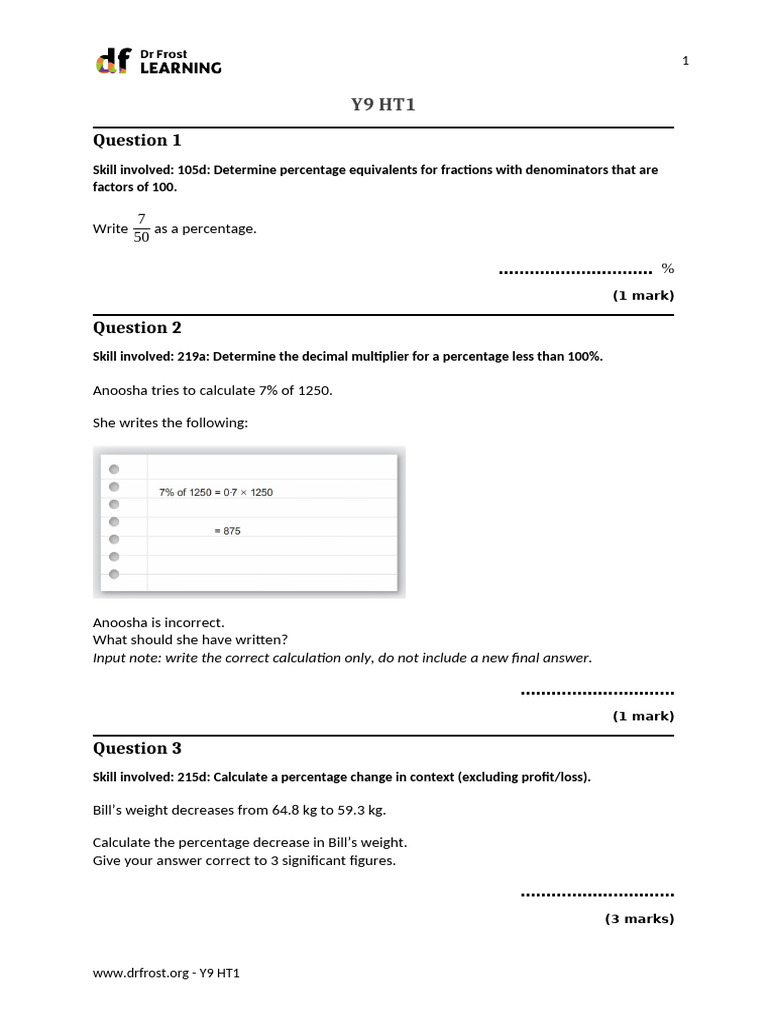 Mock revision paper | PDF | Percentage | Numbers