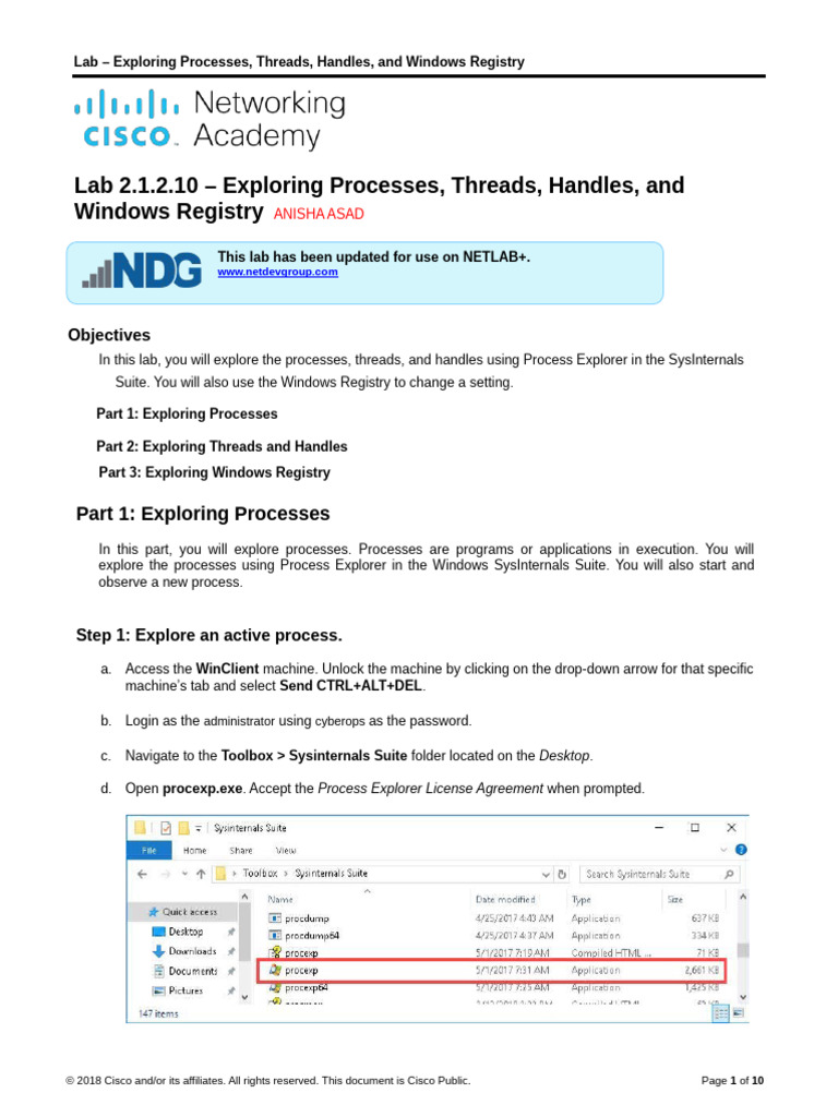 2.1.2.10 Lab Exploring Processes Threads Handles and Windows Registery | PDF | Windows Registry ...