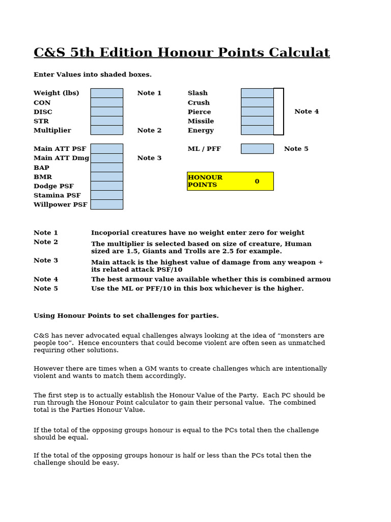 CS 5E Honour Point Calculator | PDF
