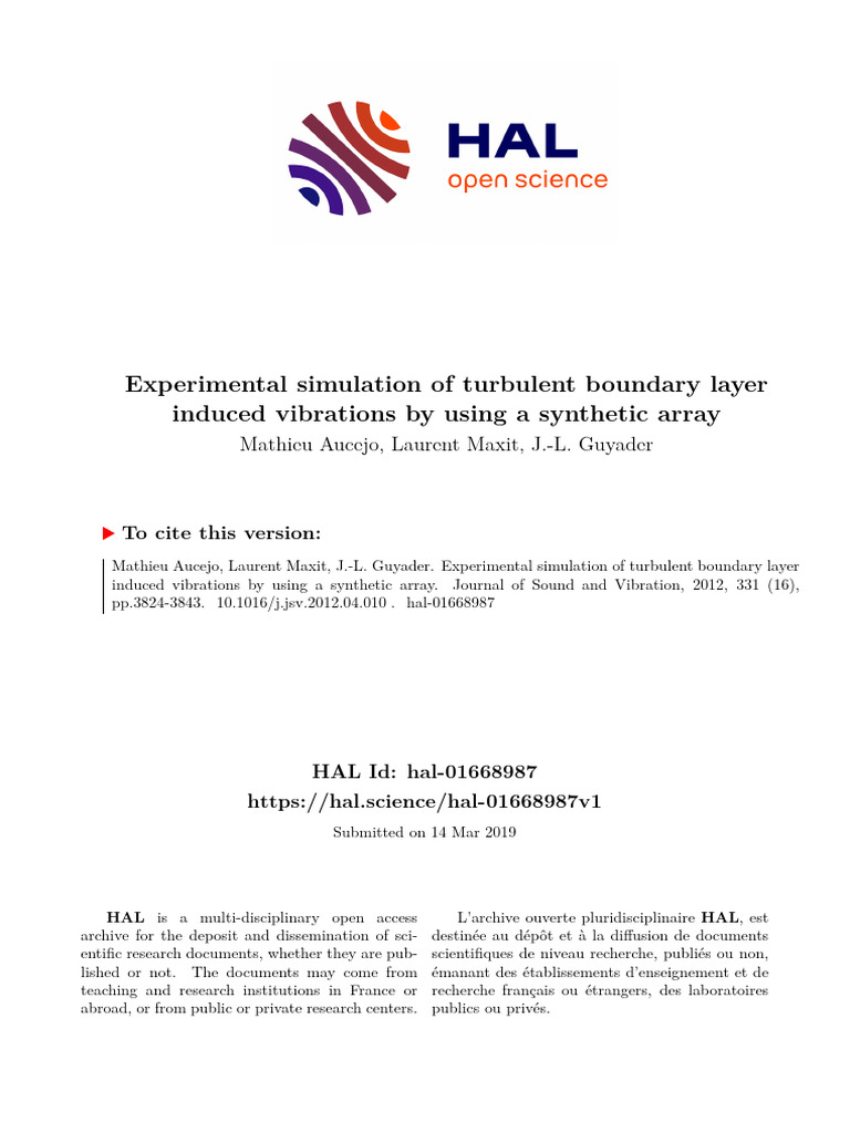 Experimental Simulation of Turbulent Boundary Layer Induced Vibrations ...