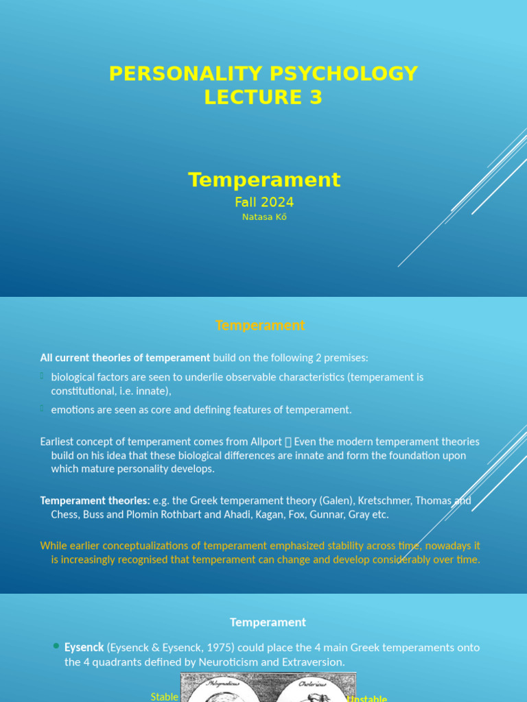 Personality Psychology Lecture 1 Fall 2024 - 3 | PDF | Temperament | Extraversion And Introversion
