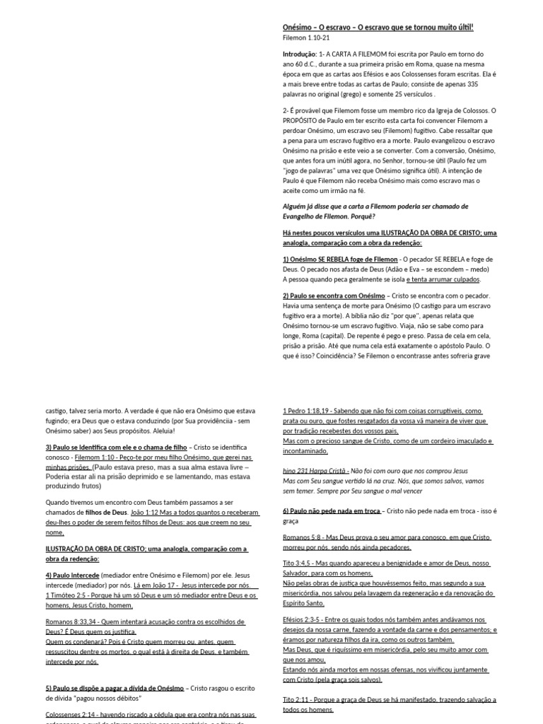 Onésimo: Da Rebelião à Redenção | PDF | Epístola a Filemon | Apóstolo Paulo