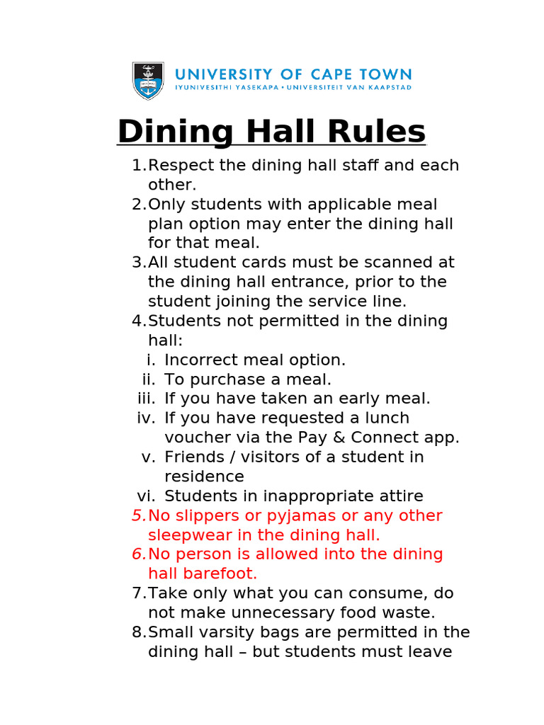 Dining Hall Rules 2 | PDF