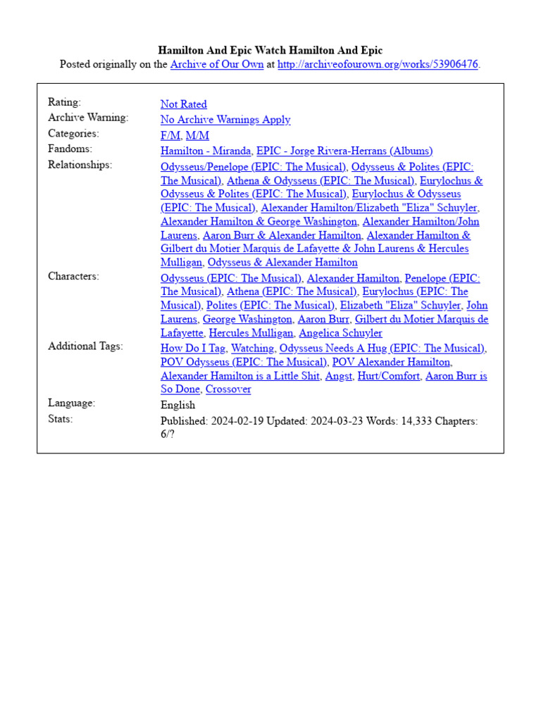 Hamilton & Epic: A Crossover Tale | PDF | Hamilton (Musical) | Penelope