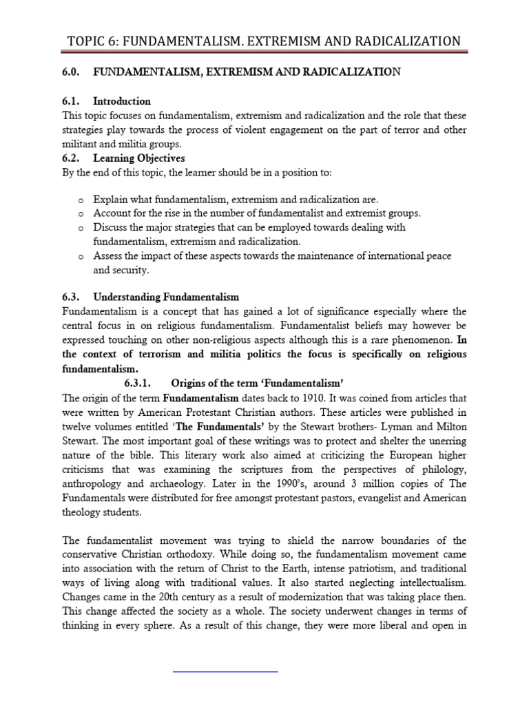 BIRD 402-Topic 6 (Fundamentalism, Extremism and Radicalization) | PDF ...