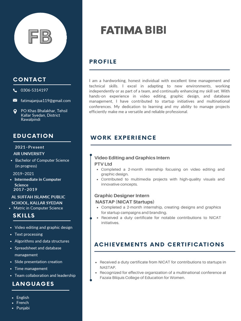 fatima bibi cv | PDF | Computing | Computer Science