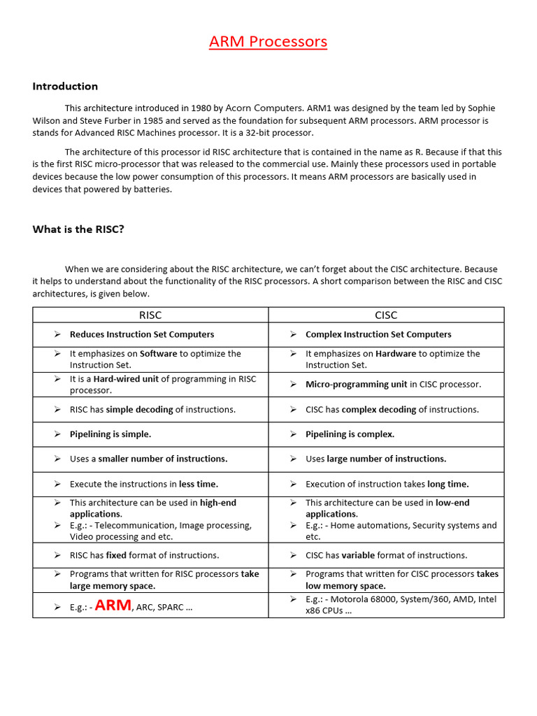 Overview of ARM Processor Architecture | PDF | Central Processing Unit ...