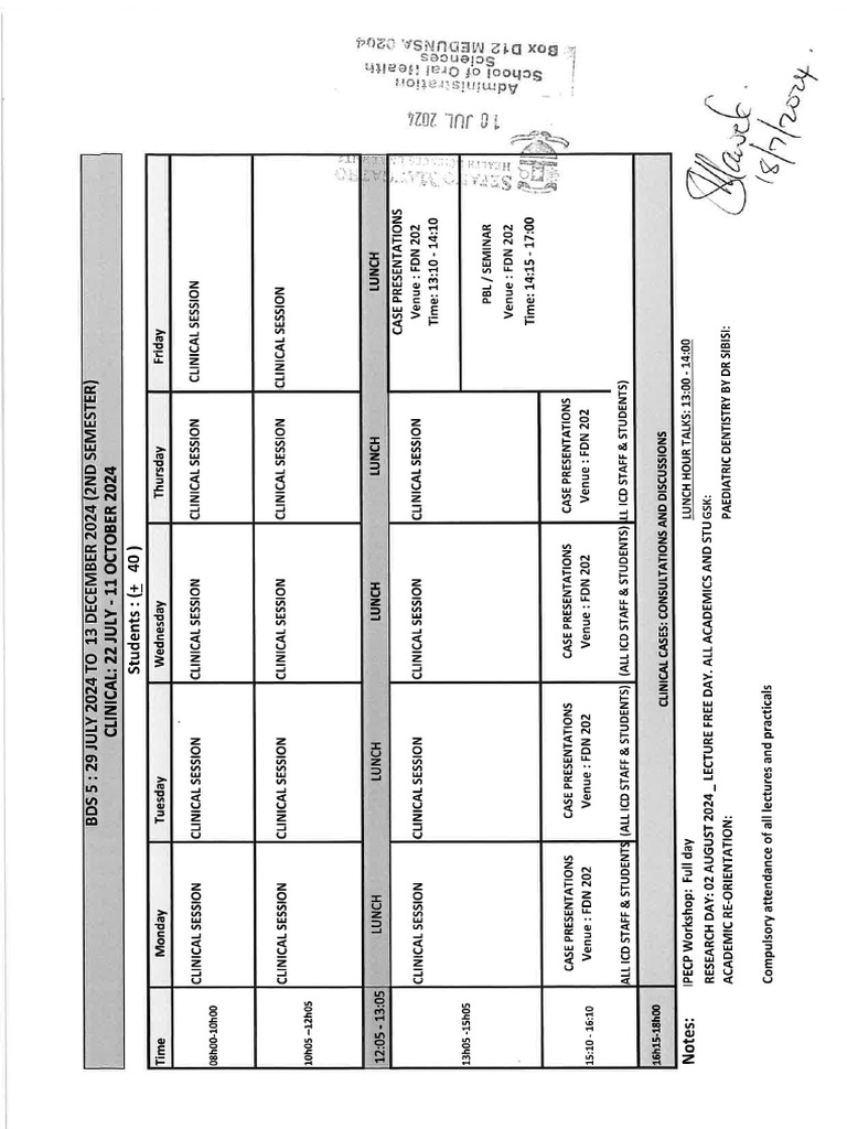 Bds5 Timetable-2nd Sem | PDF