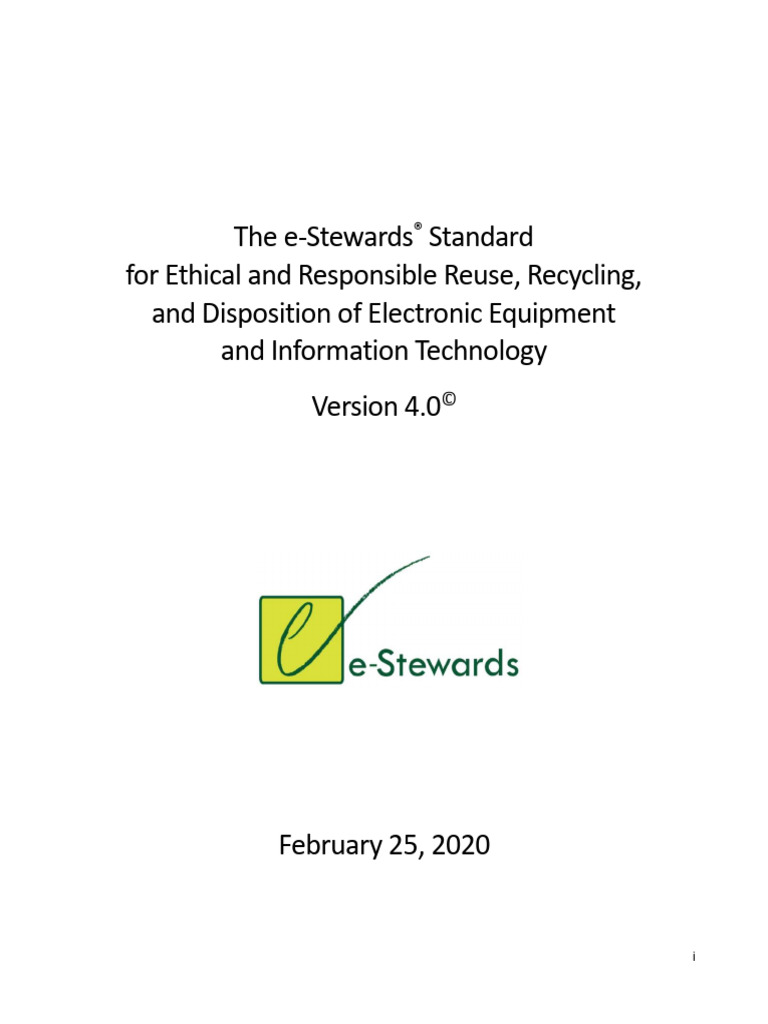 e-Stewards Standard Overview 4.0 | PDF | Electronic Waste | Waste ...