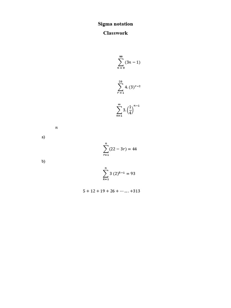 Sigma Notation Classwork - 024556 | PDF