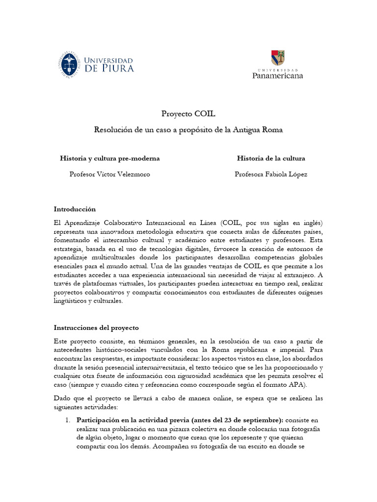O2024 - COIL - UDEP-UPGDL - Instrucciones para El Proyecto COIL | PDF | Aprendizaje ...