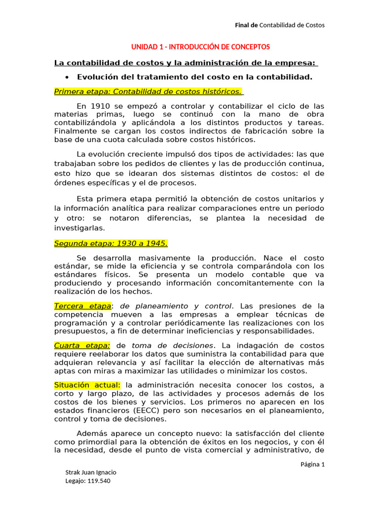 UNIDAD 1- Contabilidad de Costos | PDF | Costo | Contabilidad