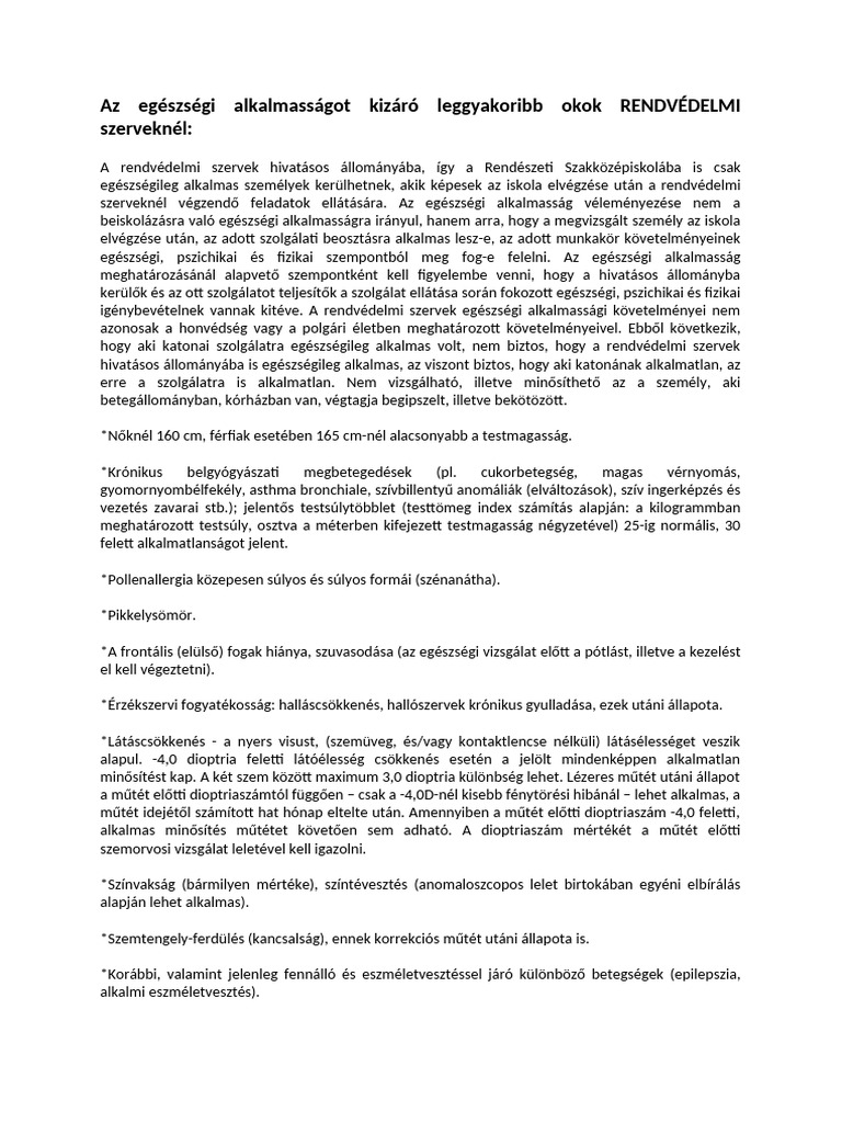Az Egészségi Alkalmasságot Kizáró Leggyakoribb Okok | PDF