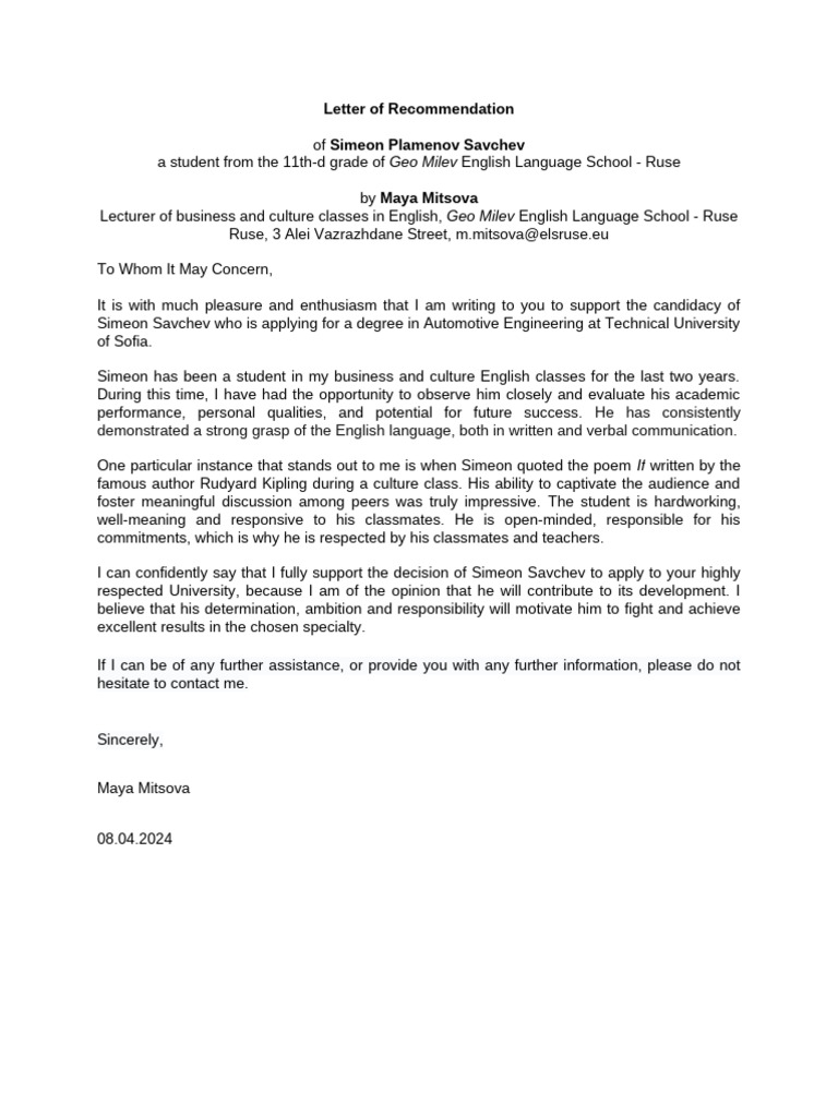 Letter of Recommendation | PDF