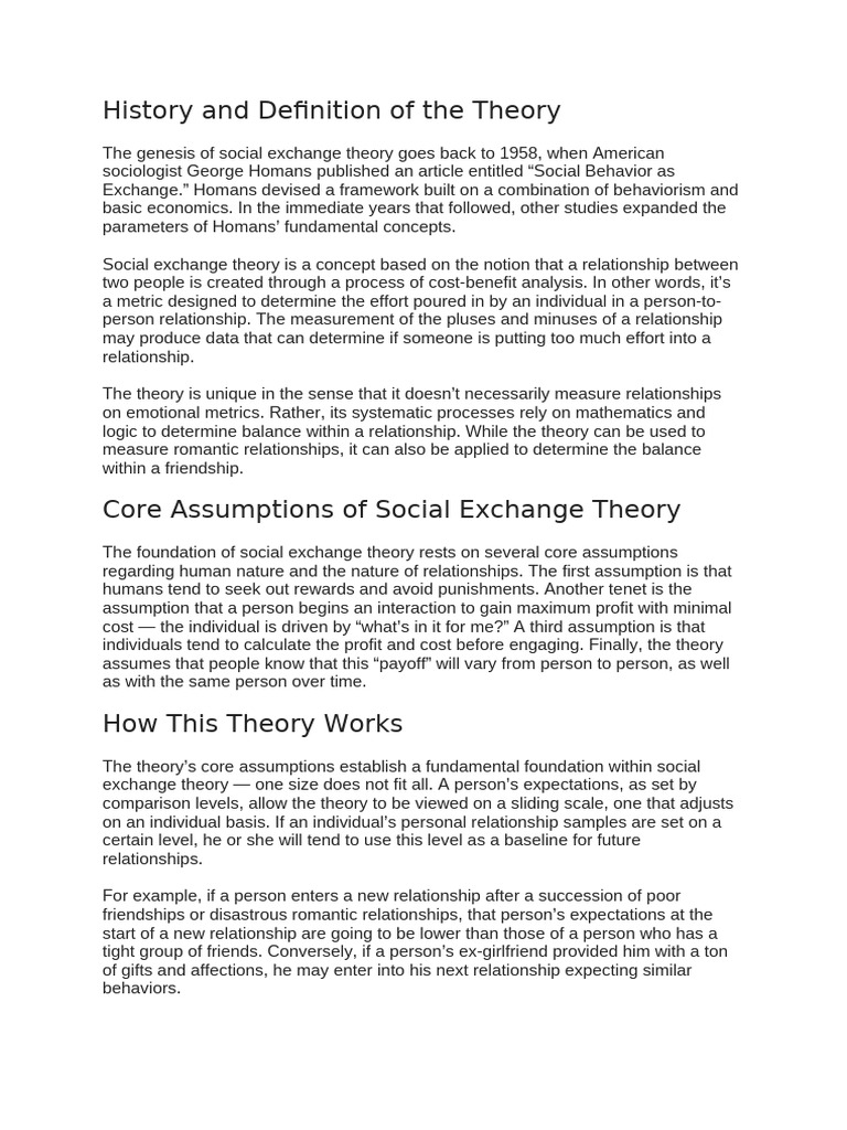 Social Exchange theory | PDF | Psychology | Behavioural Sciences