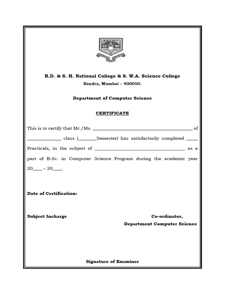 BSC Certificate Journal | PDF