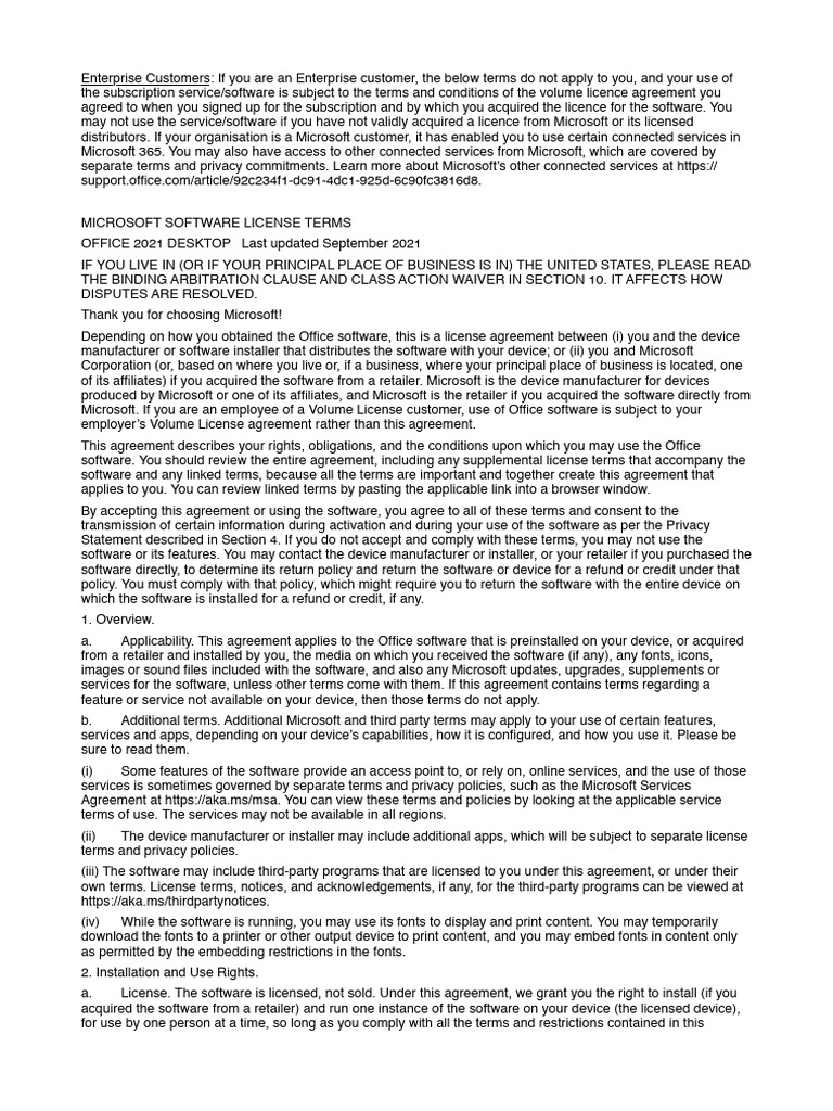 Microsoft Office 2021 License Agreement | PDF | Arbitration | Legal ...