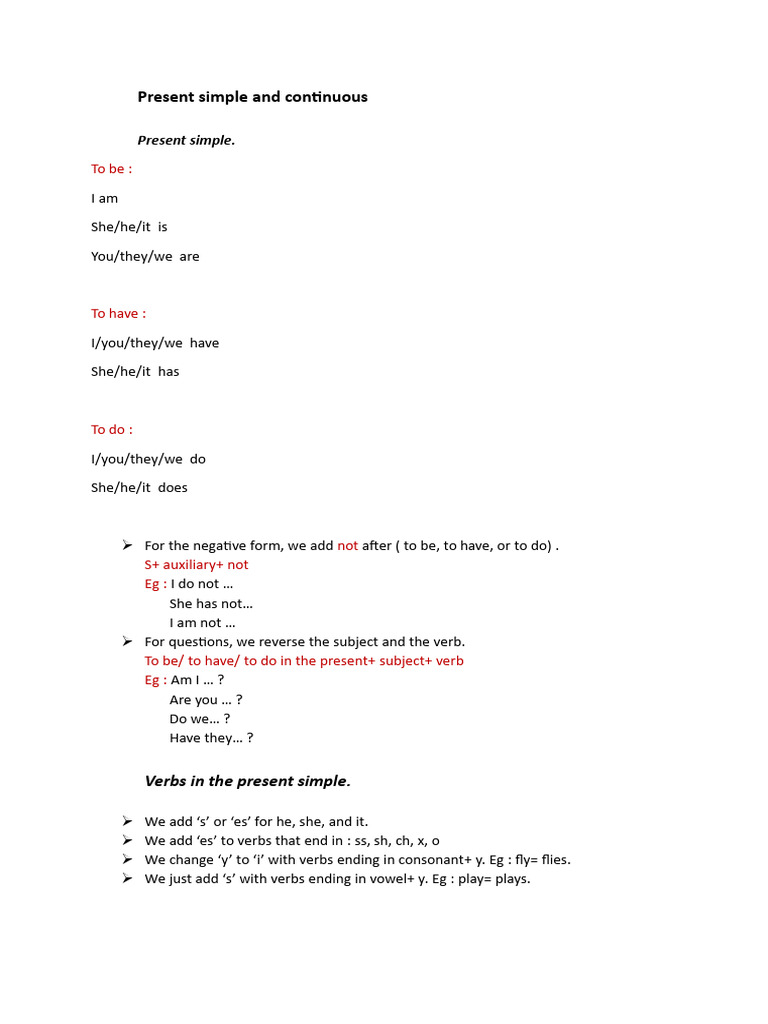 Present Simple vs Continuous Grammar Guide | PDF | Verb | Linguistic ...
