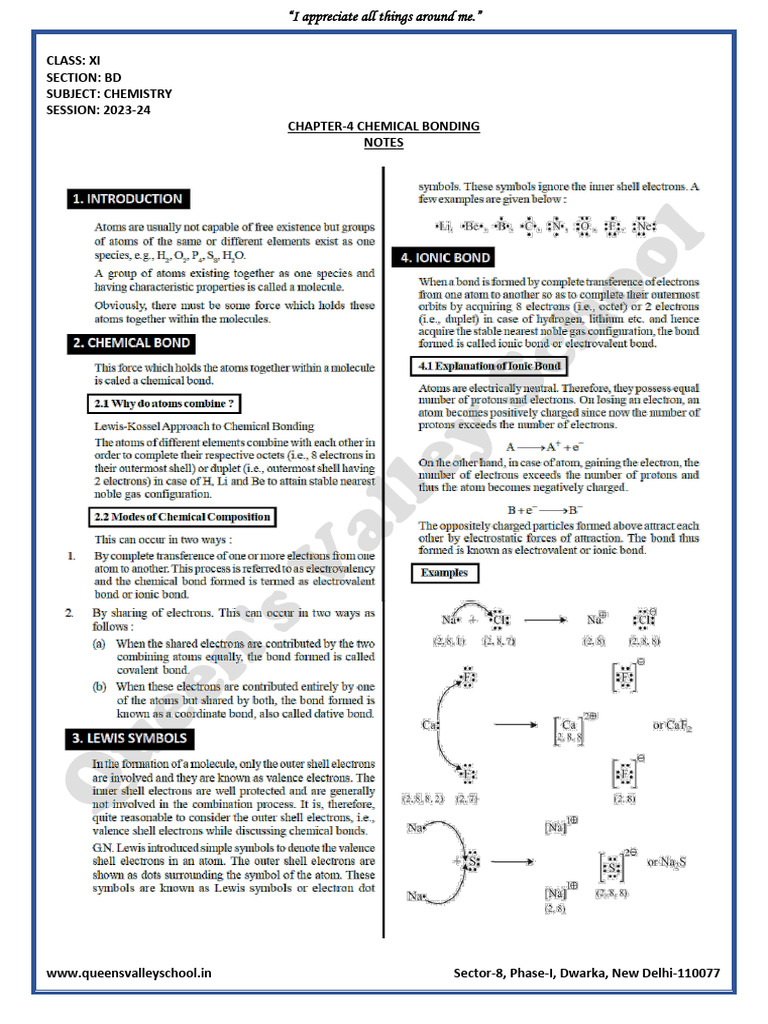 Chemical Bonding Notes | PDF