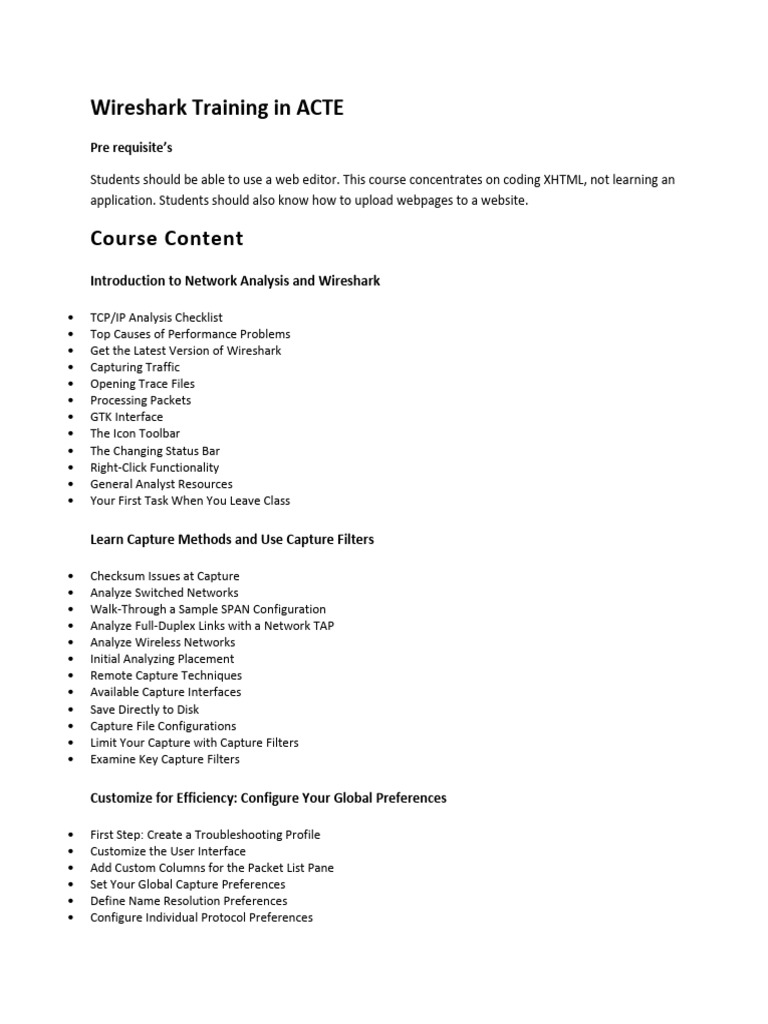 Wireshark Training in ACTE | PDF | Transmission Control Protocol | Computer Network