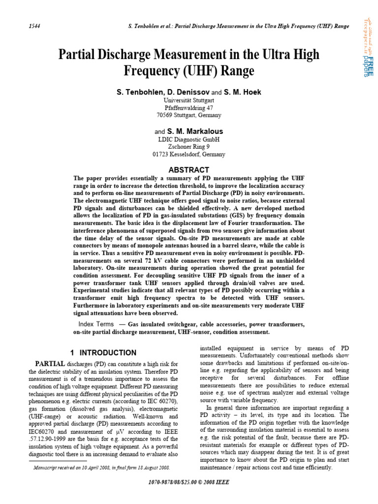 UHF Partial Discharge Measurement Techniques | PDF | Ultra High ...