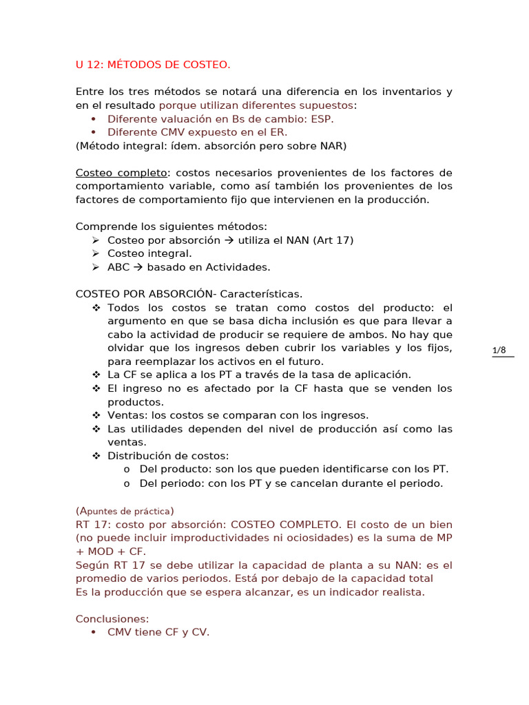UNIDAD 12 - Metodos de Costeo | PDF | Precios