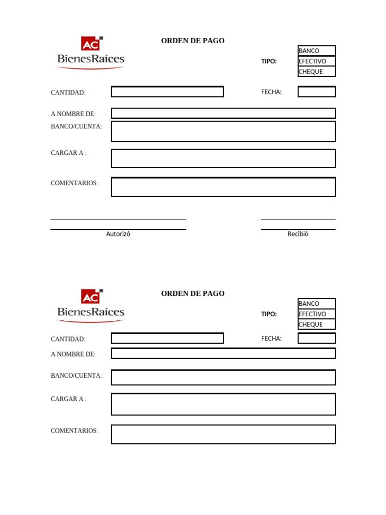 Formato Orden de Pago | PDF
