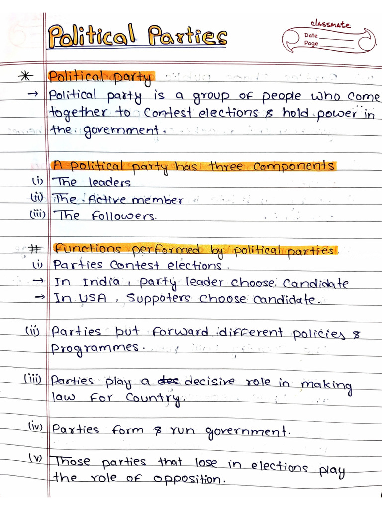 Political Parties notes | PDF